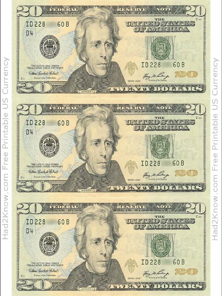 Printable $20 Bill Templates | PDF