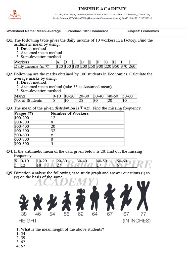 CH-9 Mean-Average (Worksheet) 2023 | PDF | Arithmetic Mean | Average