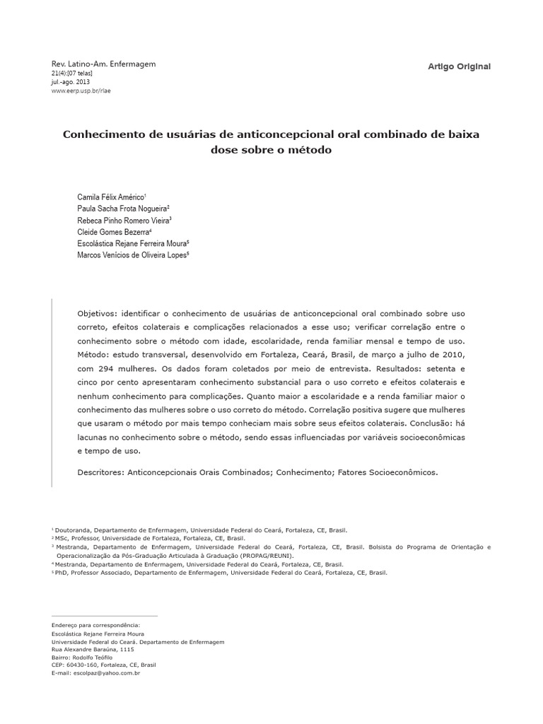 Americo Et Al. - 2013 - Conhecimento de Usuarias de Anticoncepcional Oral Combinado de Baixa ...