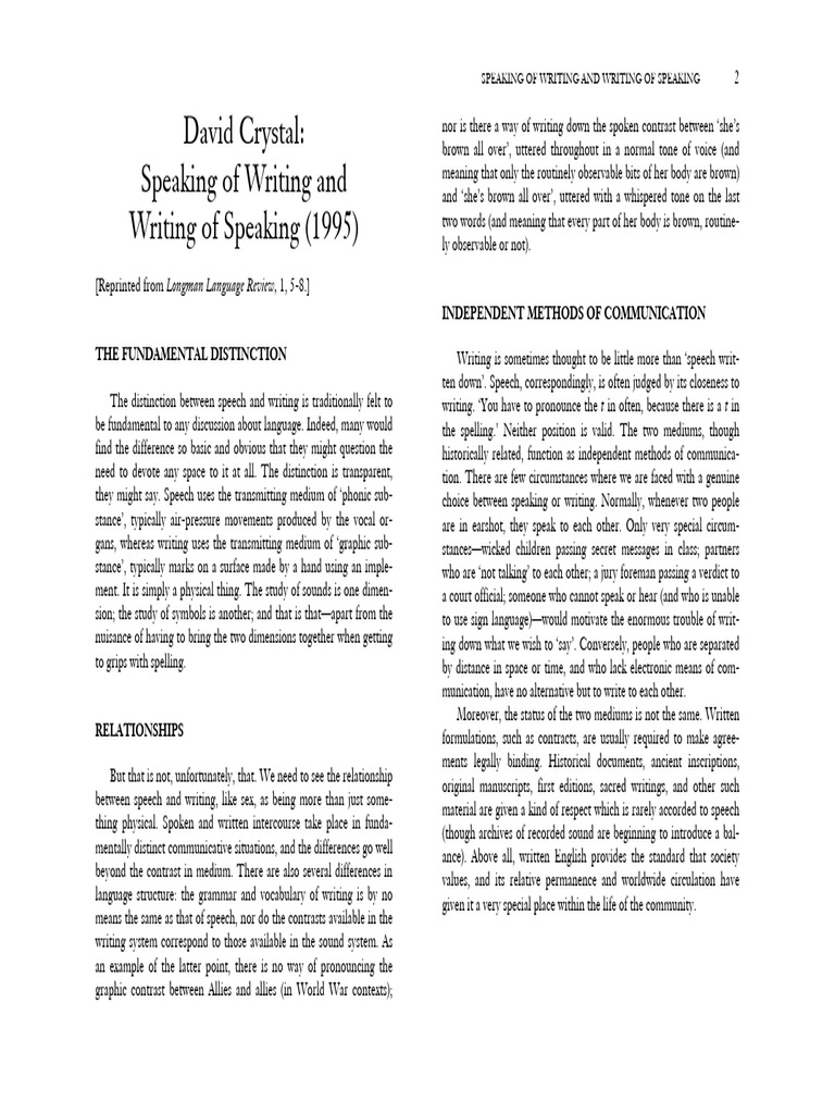 Speech vs. Writing: Key Distinctions | PDF | Speech | Semiotics