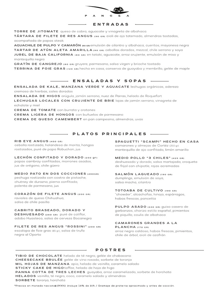 Pangea Menu | PDF | Cocina | Alimentos