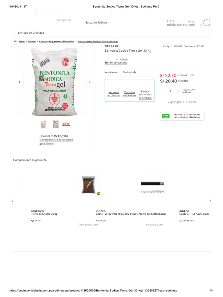 Bentonita Sódica 30 Kg en Chiclayo | PDF