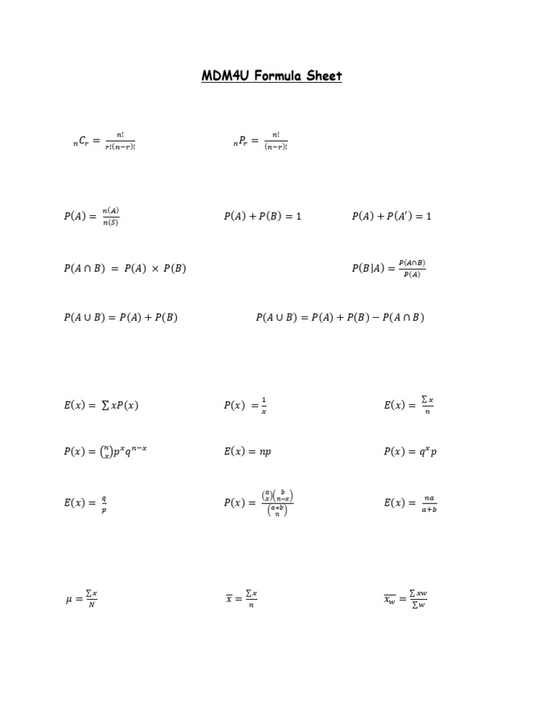 MDM4U Formula Sheet | PDF