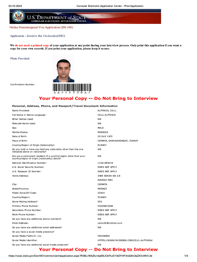 Amerika1-Consular Electronic Application Center - Print Application | PDF