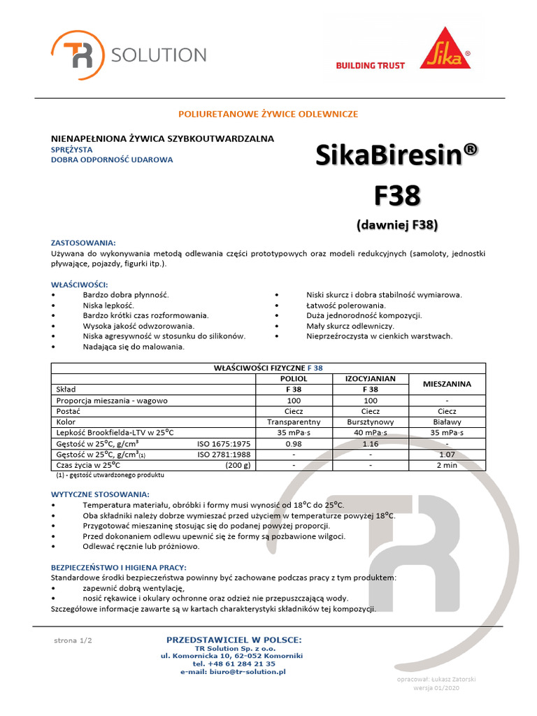 KARTA - SikaBiresin® F38 Poliuretan | PDF