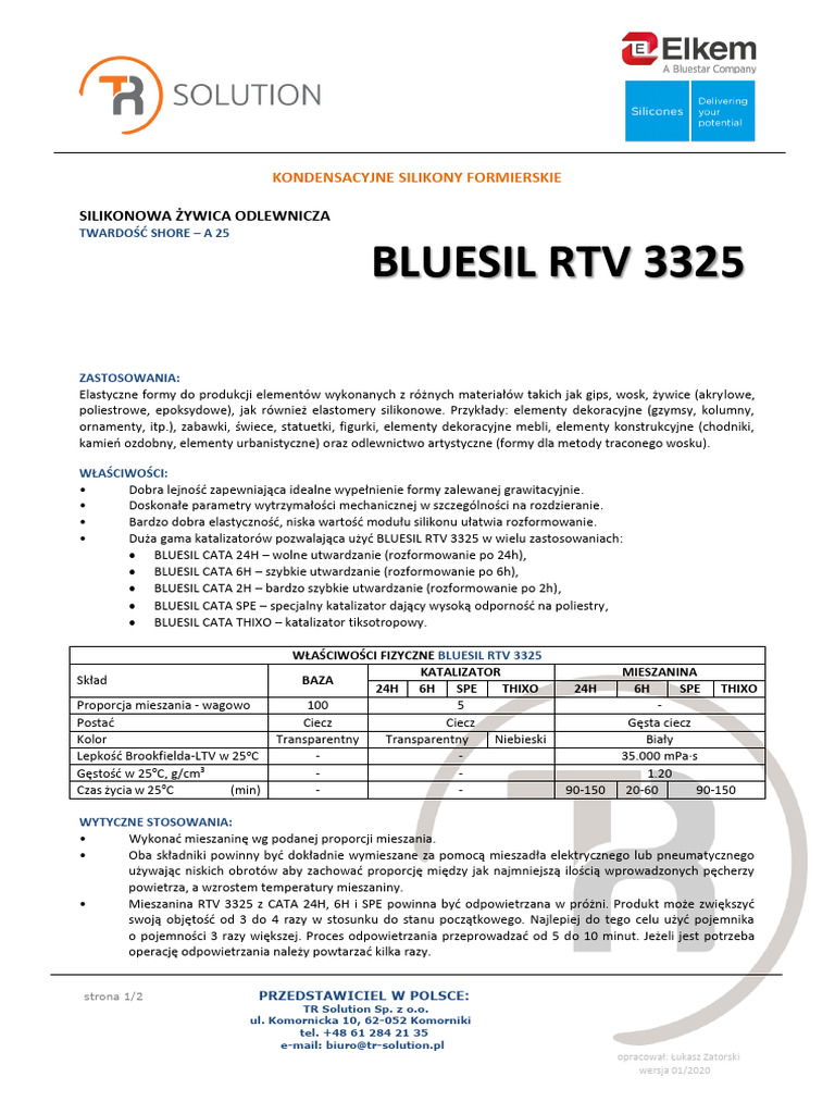KARTA - BLUESIL RTV 3325 Silikon | PDF