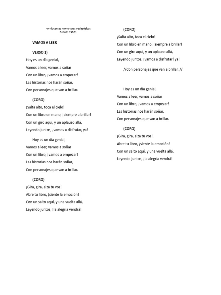 Vamos a Leer: Canción Infantil | PDF