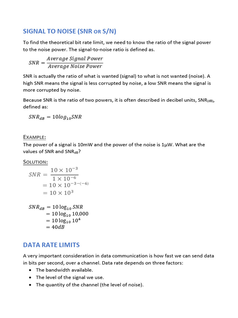SNR Note | PDF | Signal To Noise Ratio | Bit Rate
