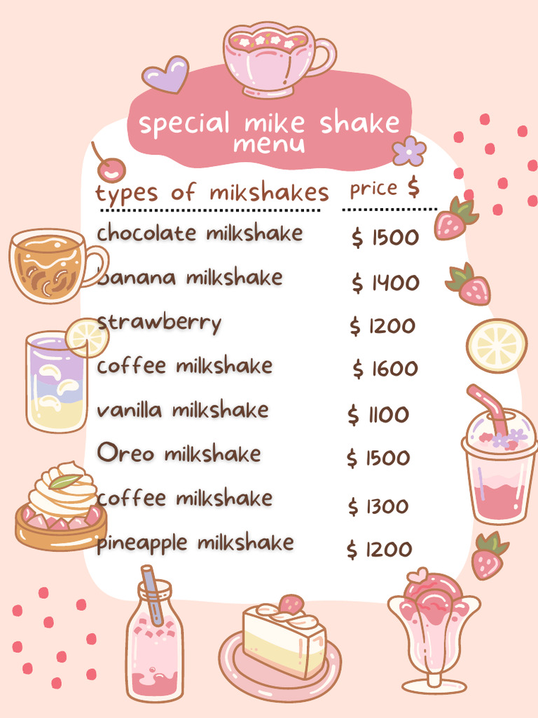 Pastel Cute Playful Illustrated Dessert Cafe Menu | PDF