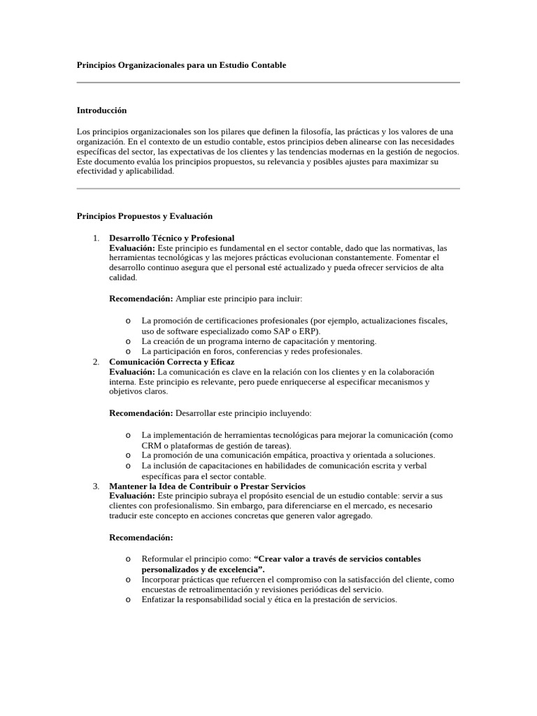 Principios Organizacionales para Un Estudio Contable | PDF | Comunicación | Planificación de ...
