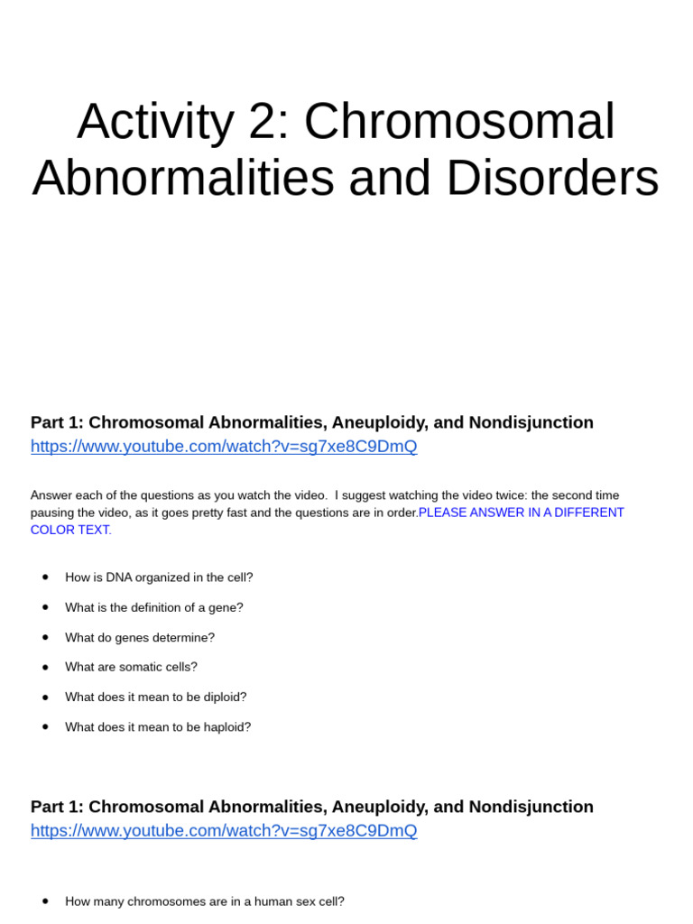 Activity 2_ Chromosomal Abnormalities and Disorders | PDF | Meiosis ...