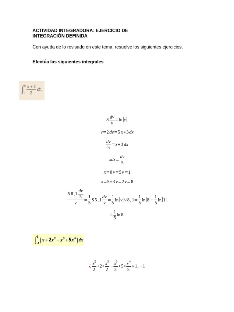 Ejercicios de Integración Definida | PDF