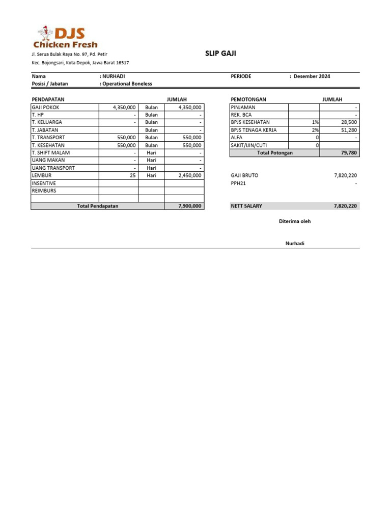 Slip Gaji DJS Chicken Fresh | PDF