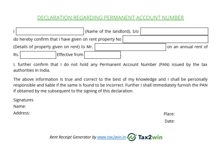 Declaration Regarding Permanent Account Number | PDF