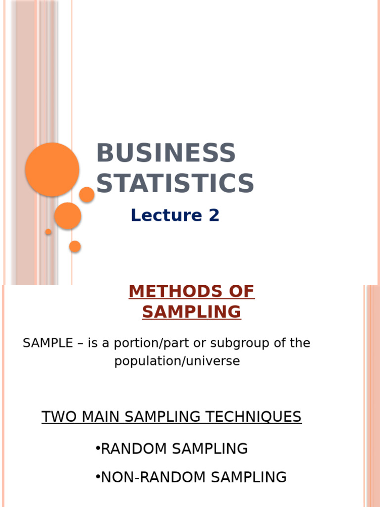 BUSINESS STATISTICS. Lecture 2pptx | PDF | Sampling (Statistics) | Stratified Sampling