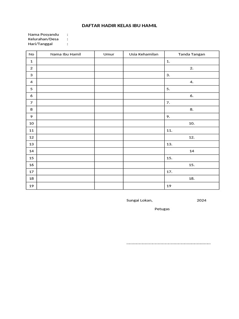 DAFTAR HADIR KELAS IBU HAMIL | PDF