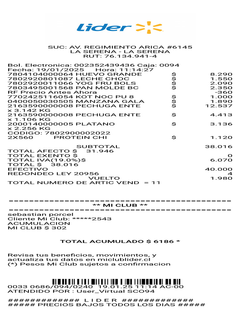 Boleta de compra en Lider La Serena | PDF