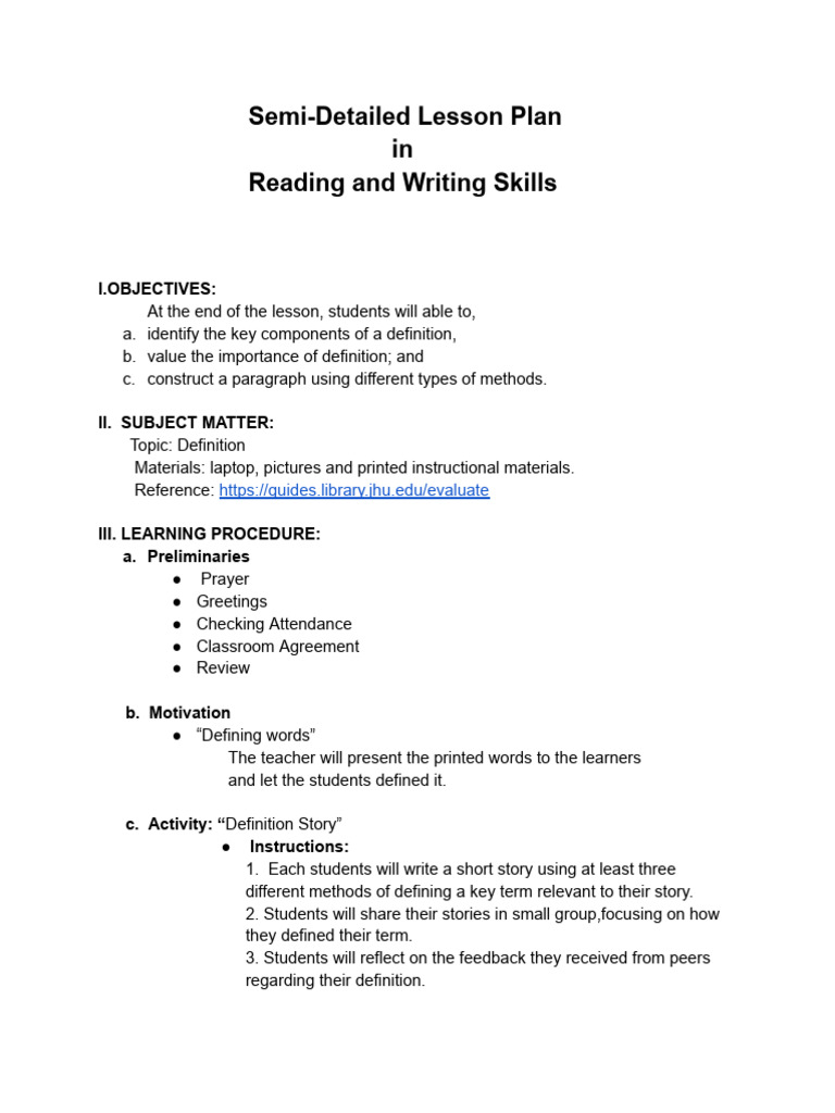 Definition Lesso Plan | PDF | Lesson Plan | Teachers