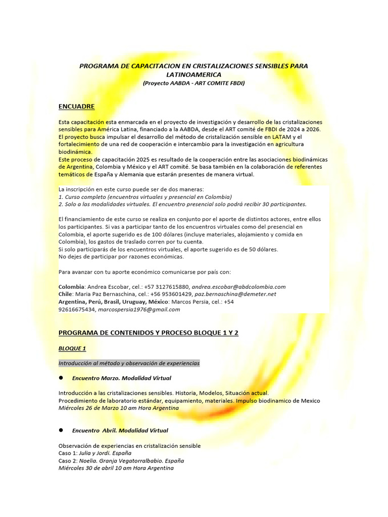 PROGRAMA capacitacion en Cristalizacion Sensible 2025 | PDF | America latina