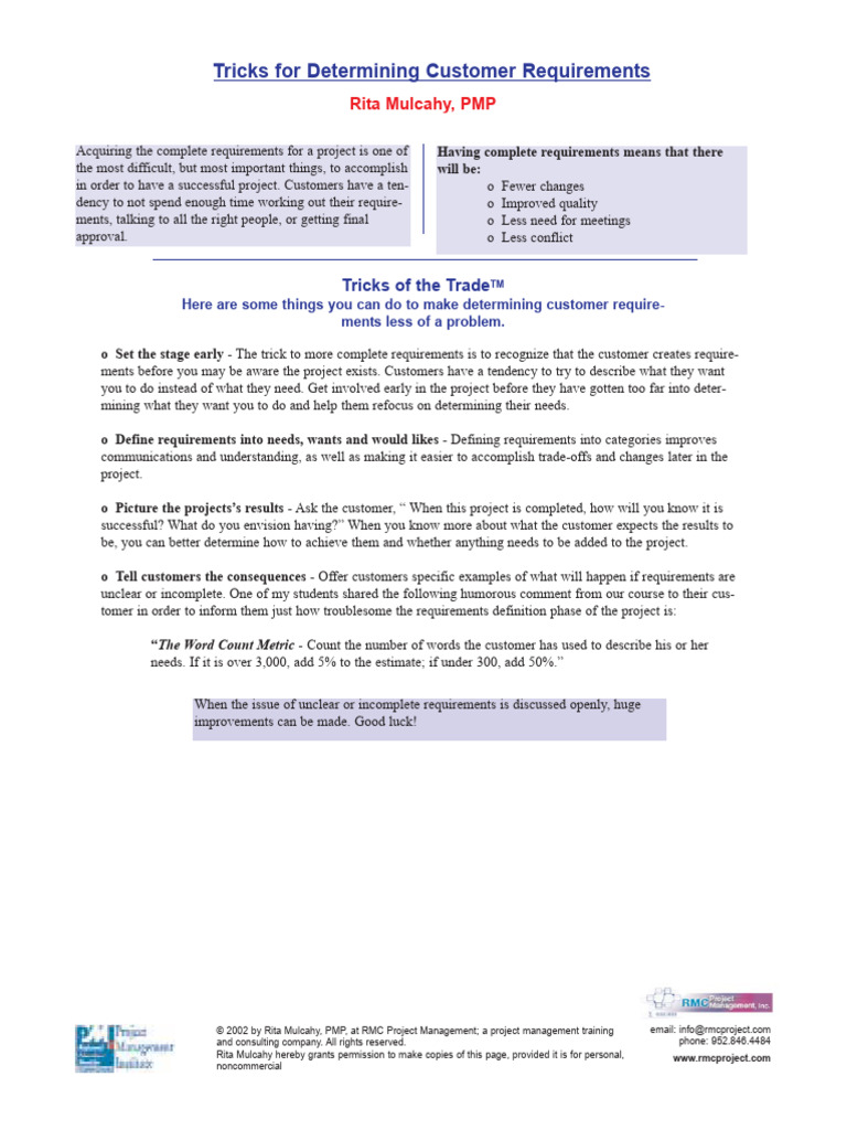 Customer Requirements tricks | PDF