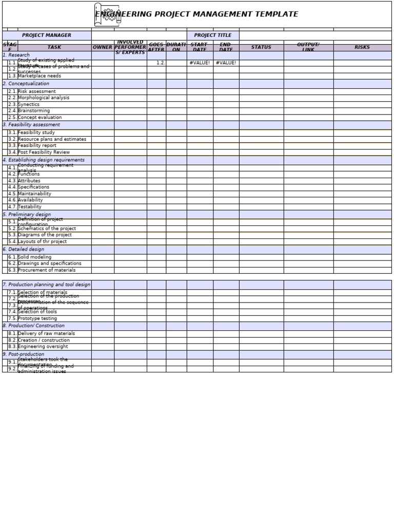 Engineering Project Management Template | PDF
