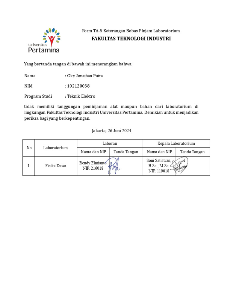 Oky Jonathan Putra - Form Bebas Lab Fisika Dasar | PDF