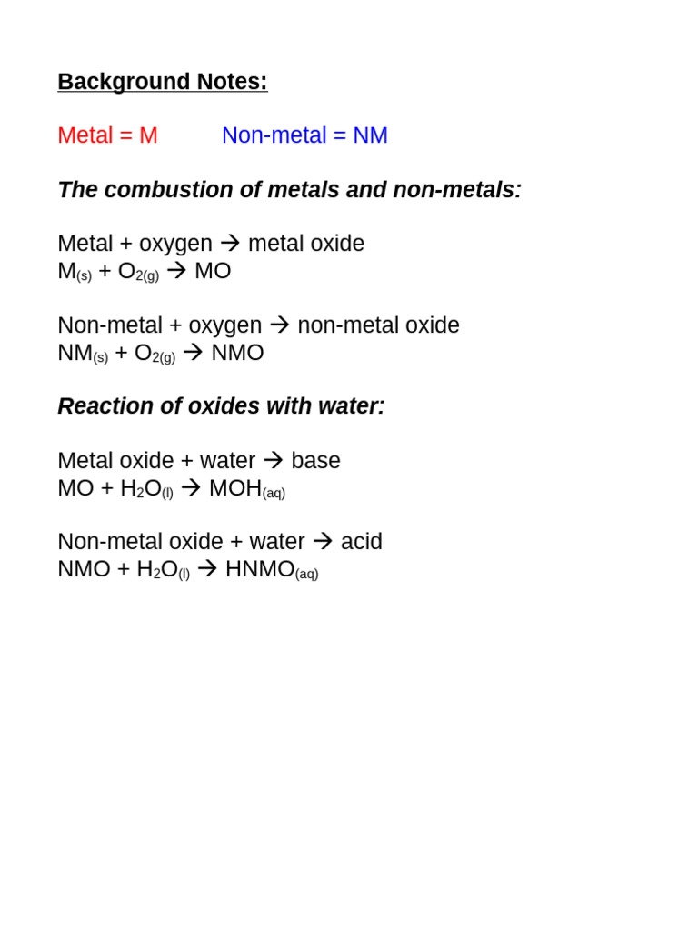 07 - Metal and Non-Metal Oxide Reactions | PDF