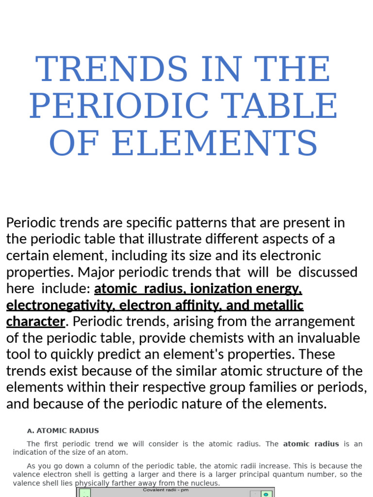 Trends in The Periodic Table of Elements | PDF | Periodic Table | Atoms