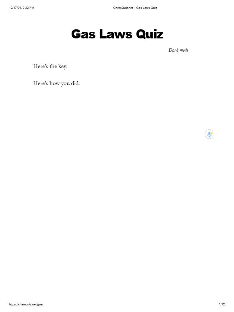 Gas Laws Quiz: Boyle's, Ideal, Gay-Lussac's | PDF | Gases | Pascal (Unit)