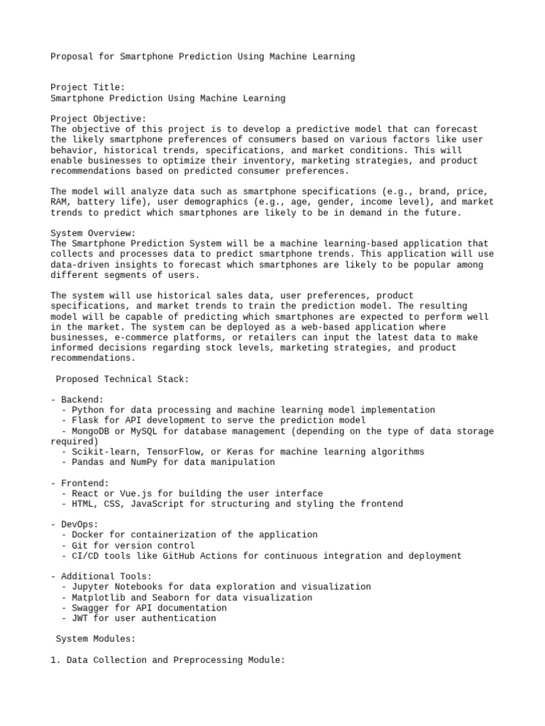 Proposal For Smartphone Prediction Using Machine Learning | PDF | Machine Learning | Prediction