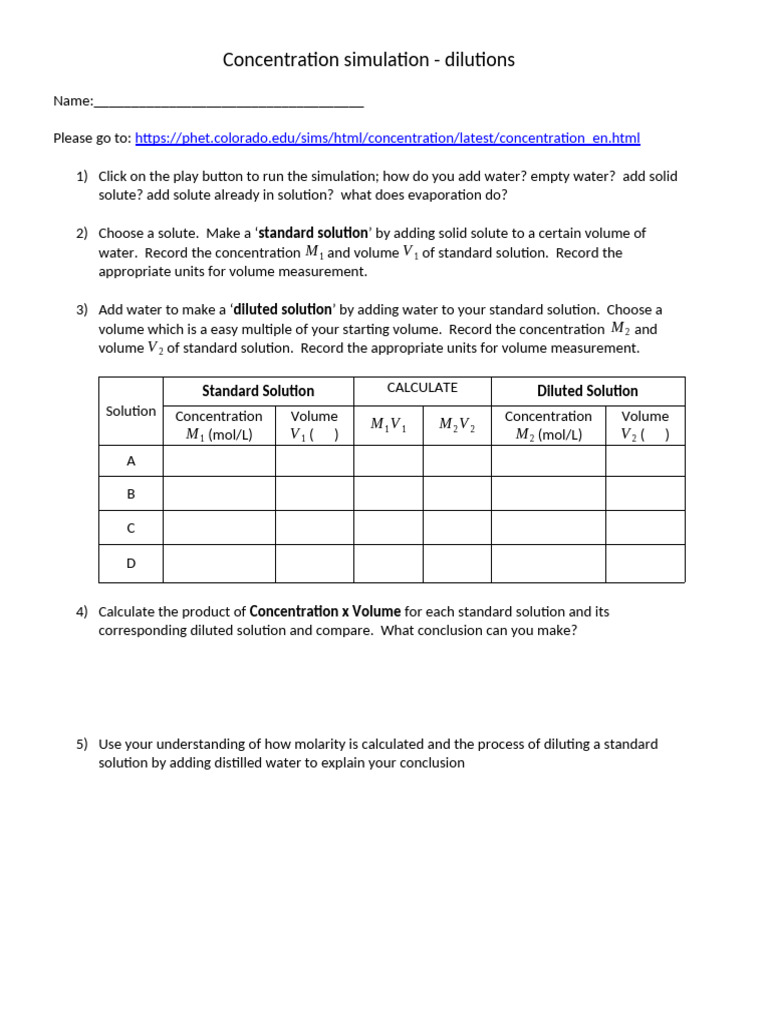 Week 14 Dilution Simulation | PDF