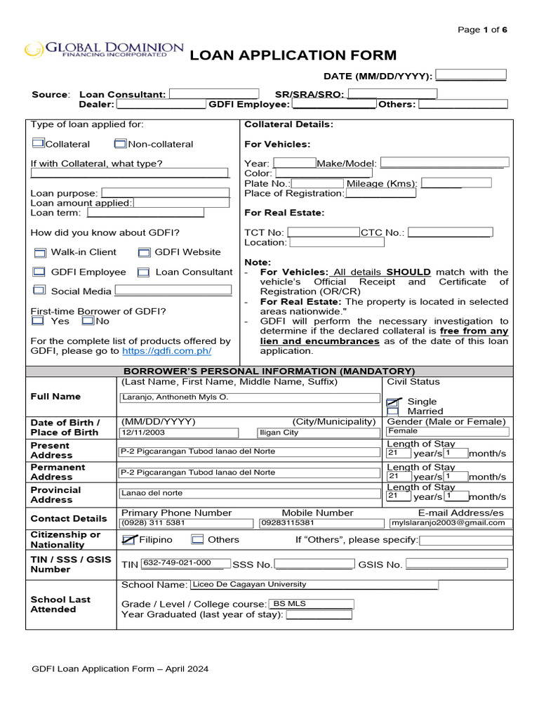 LOAN 20APPLICATION 20FORM 20rev 20april 202024 | PDF | Banks | Loans
