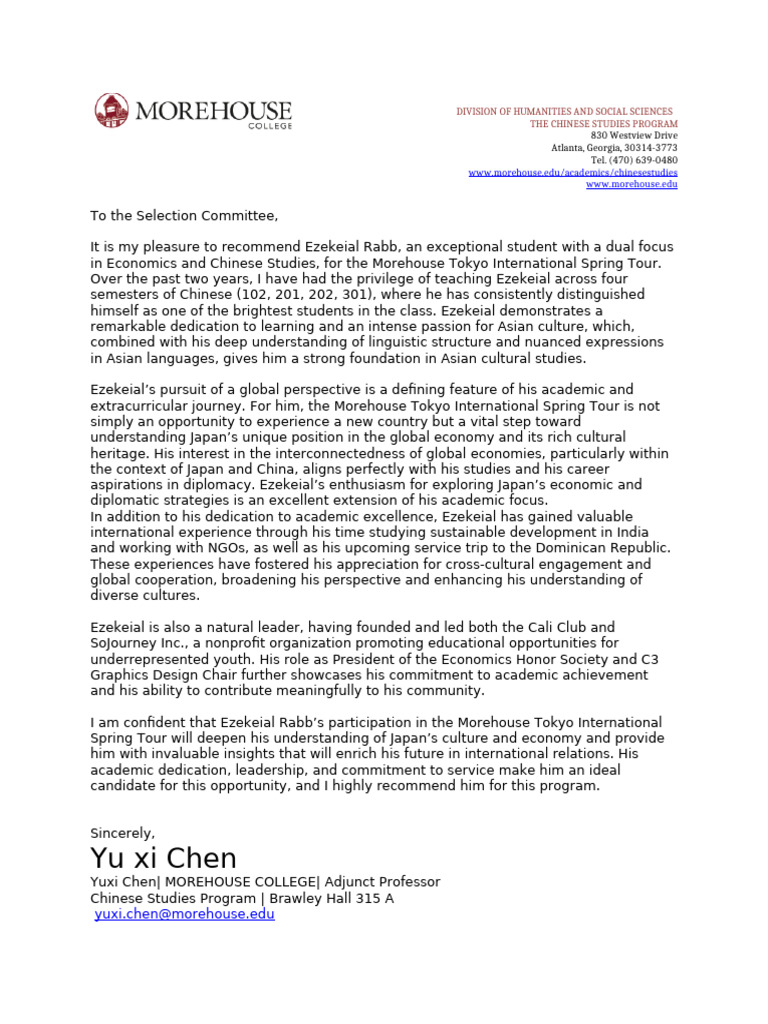 Tokyo Study Abroad Recommendation Letter Template | PDF