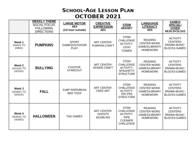 Lesson Plan Monthly 10.21 | PDF | Halloween