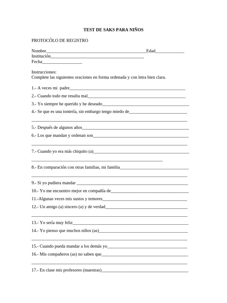 Test de Saks para Niños | PDF
