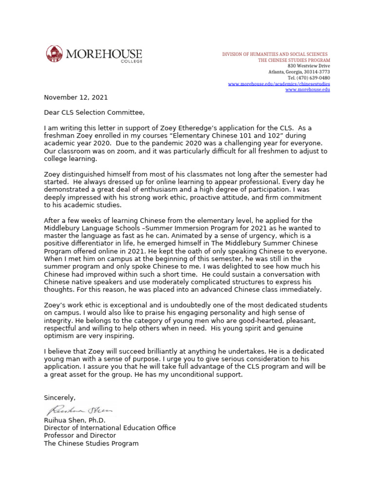 Critical Language Scolarship Recommendation Letter Template | PDF