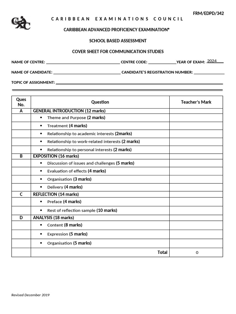 CAPE Communication Studies Cover Sheet | PDF