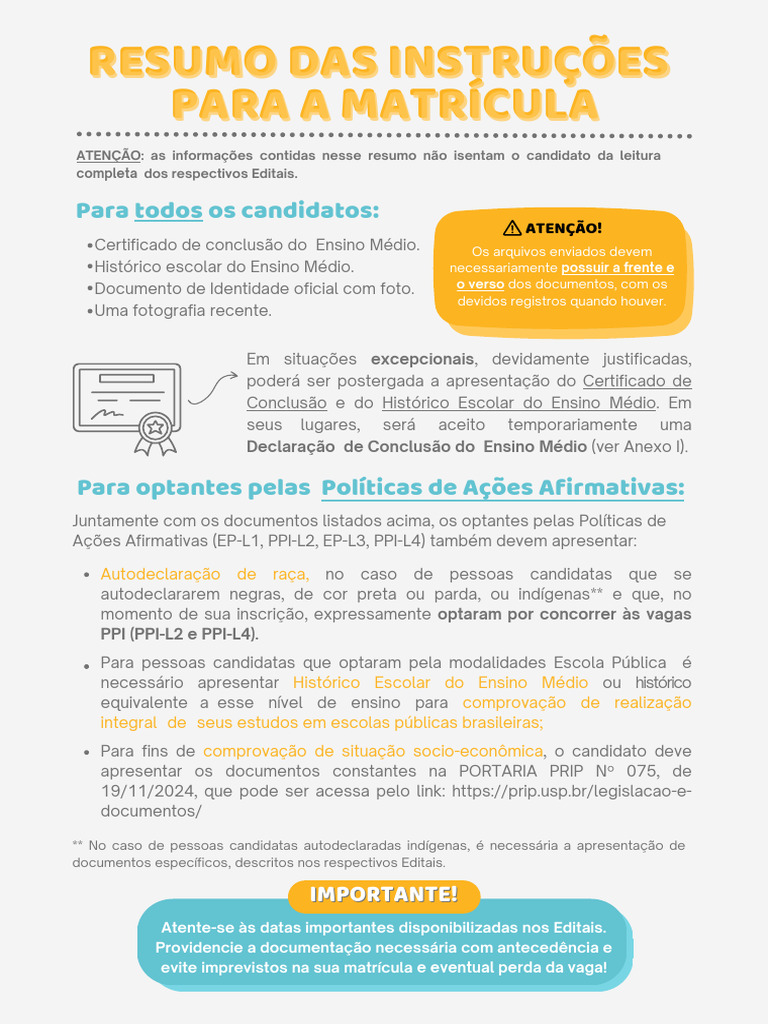 Documentação para Matrícula USP 2025 | PDF