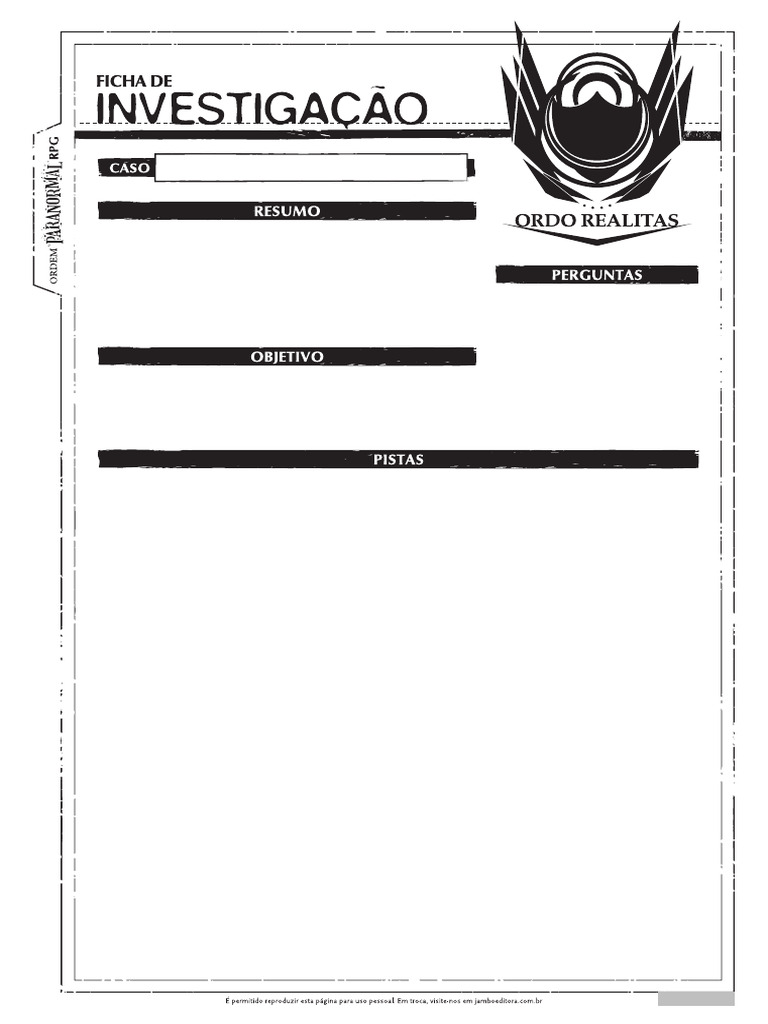 Ordem Paranormal - Ficha de Investiga Æo Edit Vel | PDF