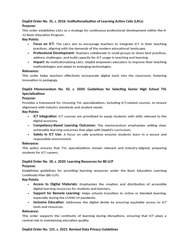 DepEd Orders on ICT Integration and Privacy | PDF | Educational ...