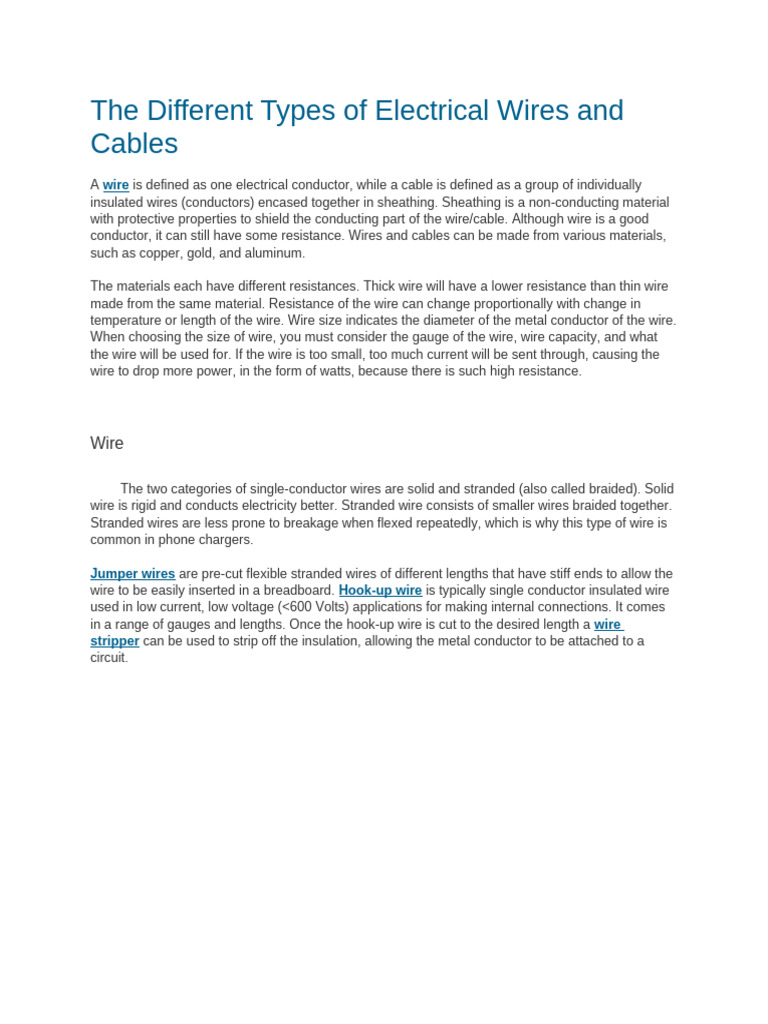 Types of Electrical Wires Explained | PDF