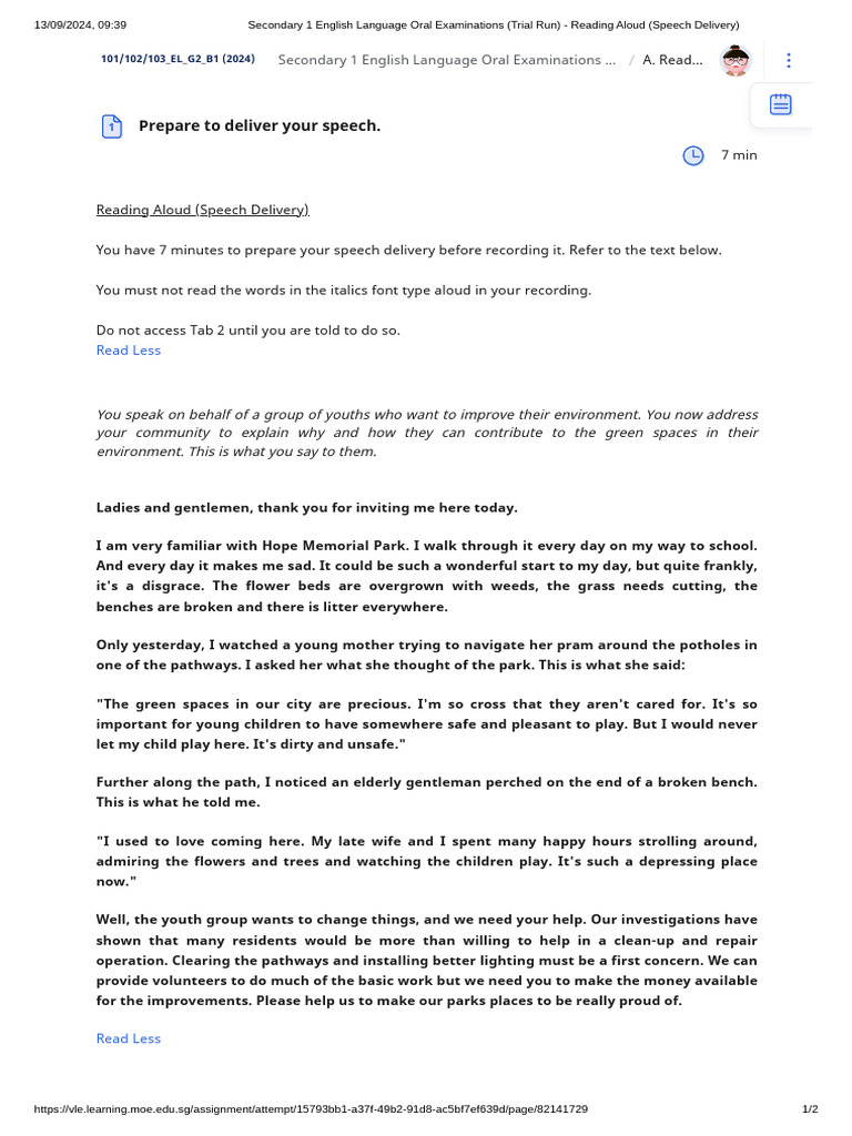 Community Green Space Improvement Speech | PDF