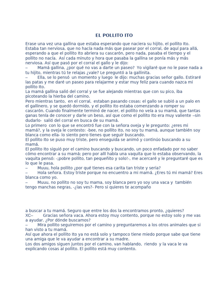 Cuento El Pollito Ito | PDF | Pollo