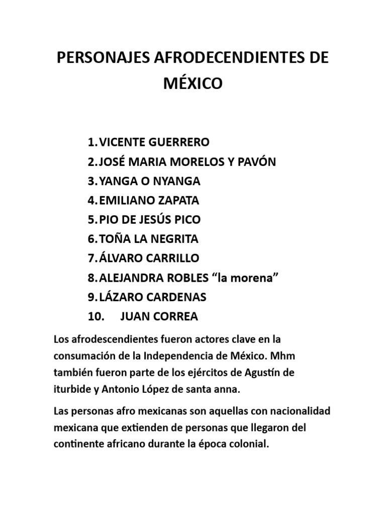 Personajes Afrodecendientes | PDF