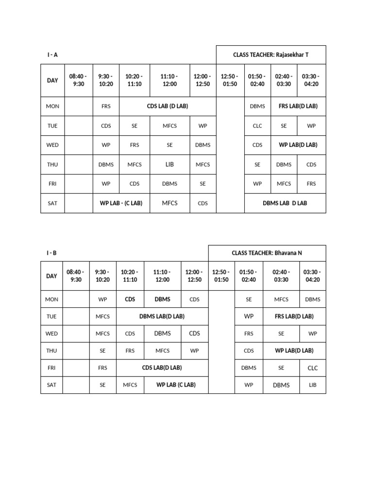 Imca Isem Classtime Table | PDF