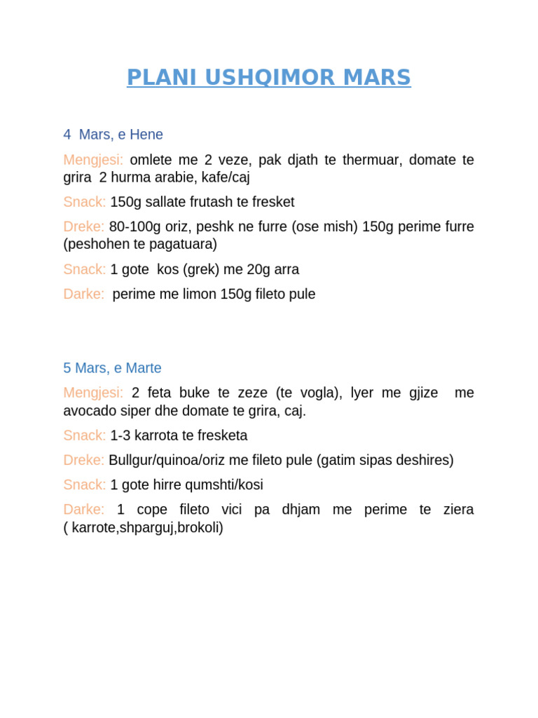 Plani Mars (Ushqimi) | PDF