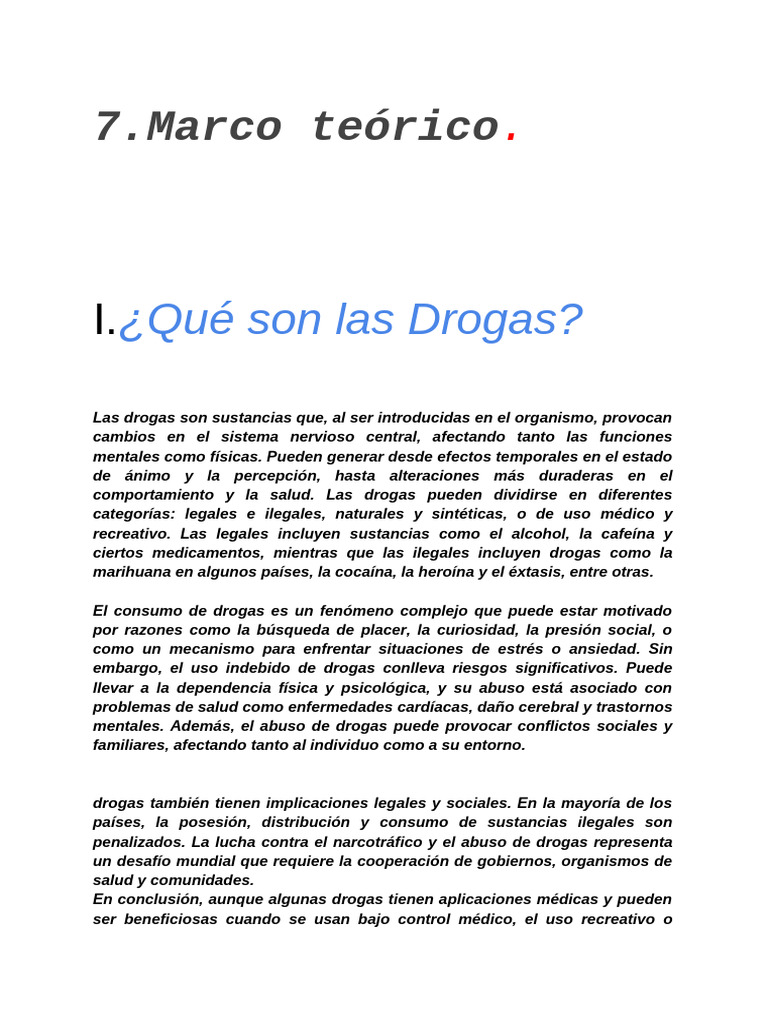 Marco Teórico Tema Drogas | PDF | La dependencia de sustancias | Drogas