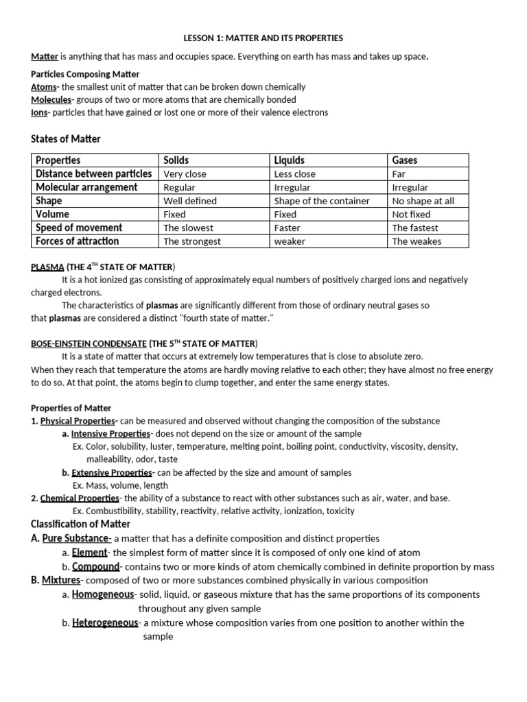 Lesson 1 Matter and Its Properties | PDF | Matter | Gases