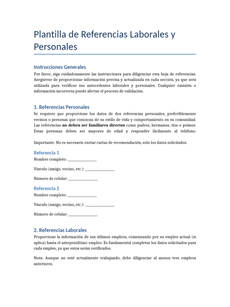 Plantilla de Referencias Laborales y Personales | PDF
