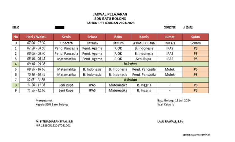 JADWAL KELAS 4 | PDF